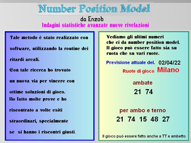 Number Position Model ( nuove idee al gioco lotto ) subito 2 vincite, vedi