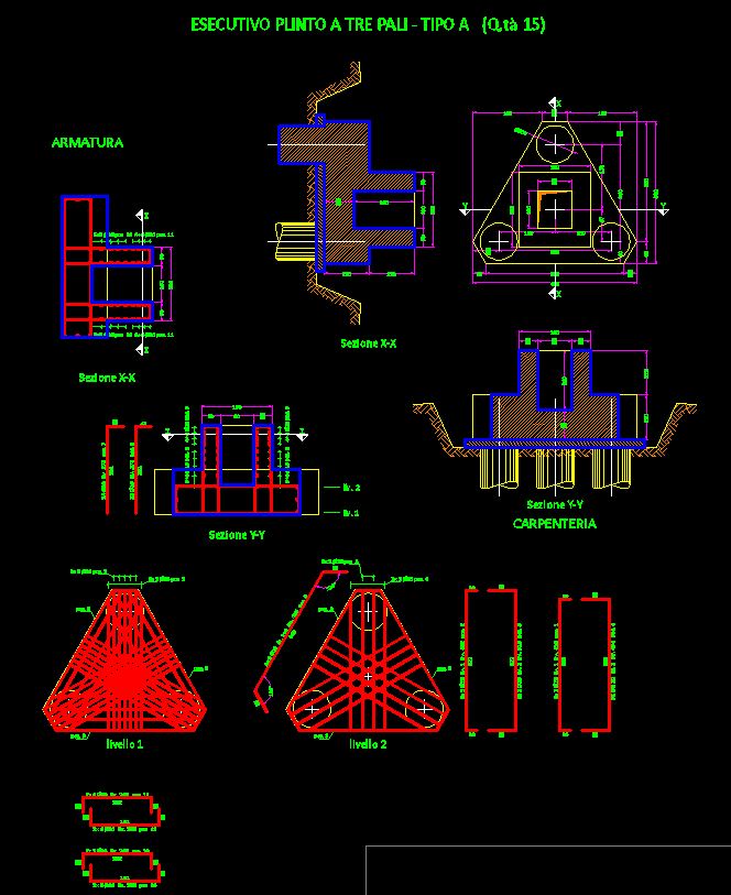 Plinto a tre pali: armatura